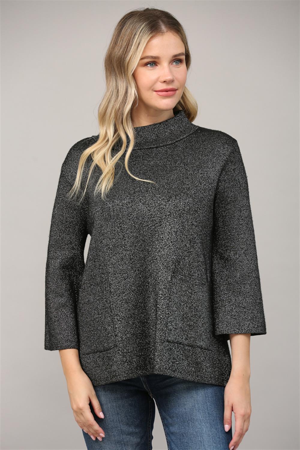 Mock Neck with Pockets in Black Shimmer– LADYCO