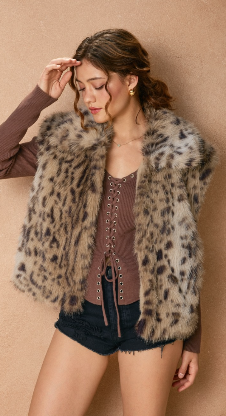 Gabby Faux Fur Vest in Leopard– LADYCO