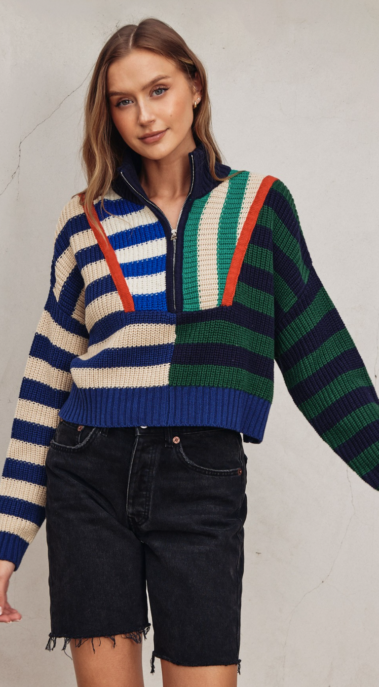Kit Multi-Color Striped Sweater in Green and Navy– LADYCO