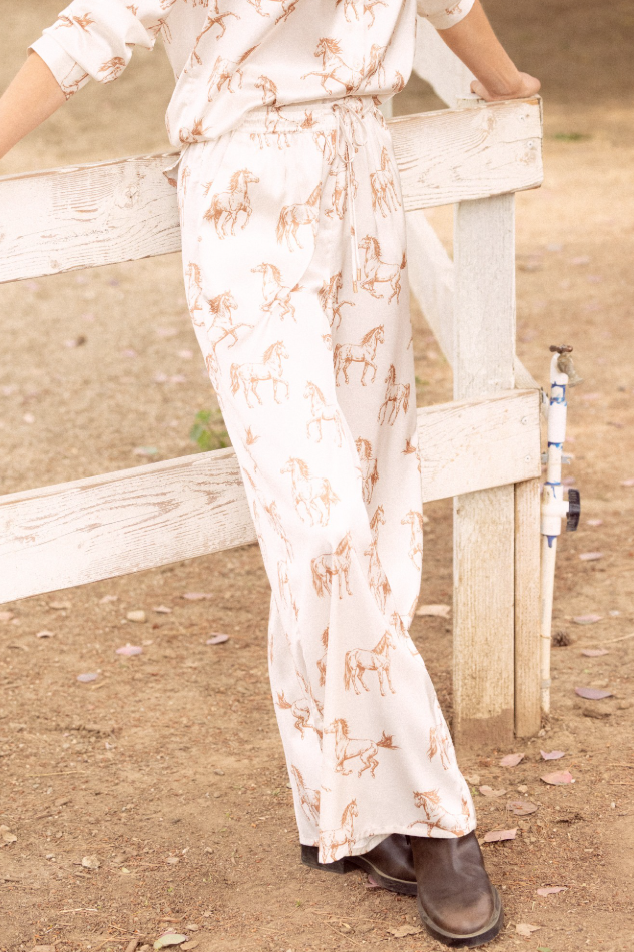 Linda Horse Print Satin Pants in Ivory– LADYCO
