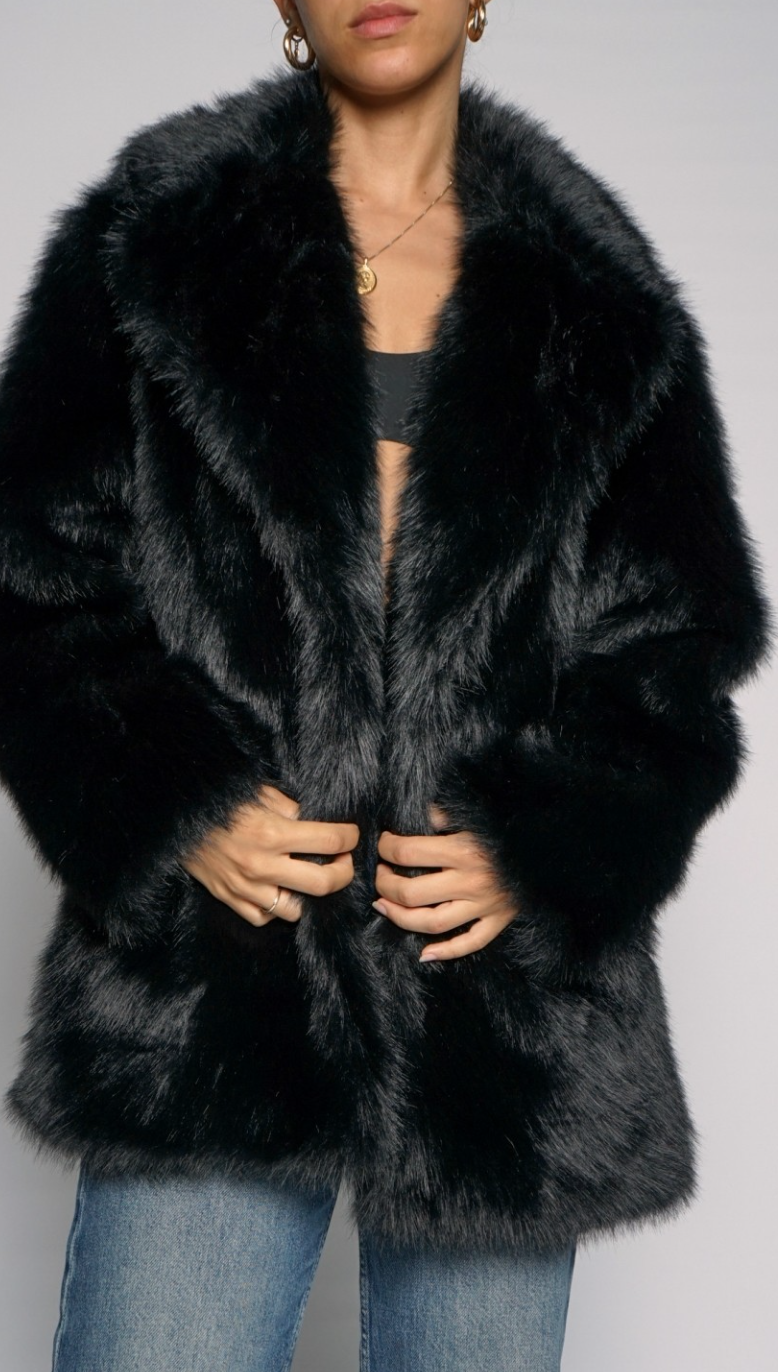 Melody Faux Fur Coat in Black– LADYCO